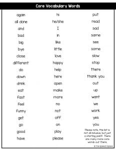 Core Vocab Handout - The Digital SLP