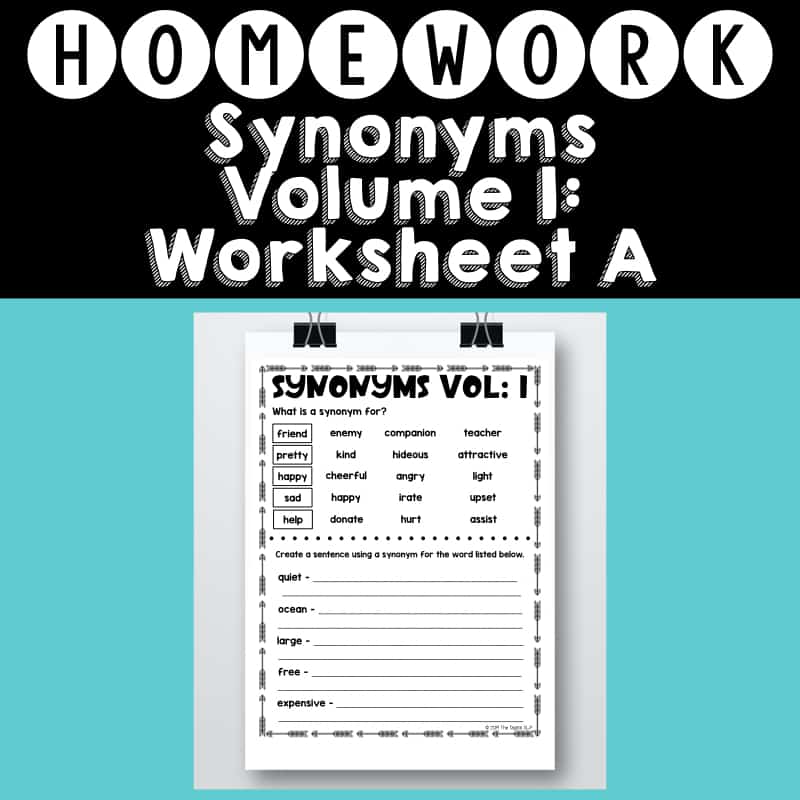Synonyms Volume 1: Worksheet A Homework Helper - The Digital SLP